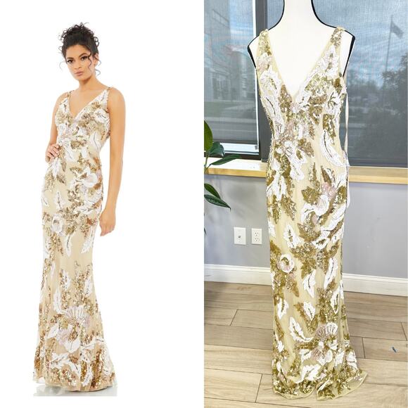 Mac Duggal | Dresses | Floral Embellished Sequined Gown Size 6 Style ...